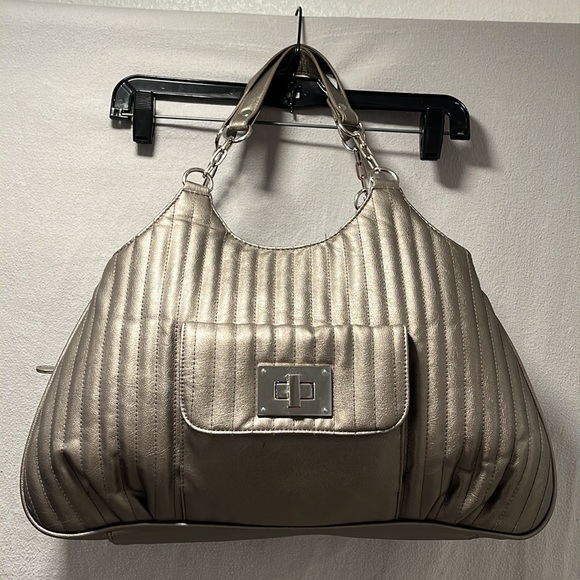 Target | Bags | Metallic Pewter Gray Faux Leather Vertically Quilted ...